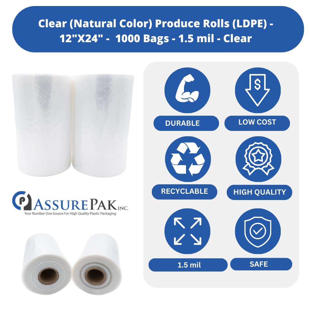 ASSUREPAK INC. - Clear (Natural Color) LDPE Poly Bag On A Roll - 12"x2 ...